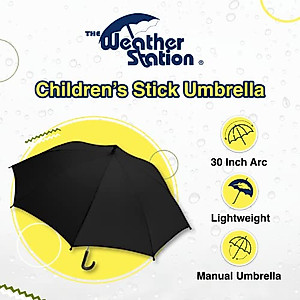 The Weather Station Children's Mini Manual Rain Umbrella, Metal, Windproof, Lightweight, and Packable for Travel, Full 30 Inch Arc, Black