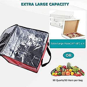cherrboll Insulated Pizza Delivery Bag, 20 by 20 by 14 -Inch, Commercial Grade Food Delivery Bag, Moisture Free (Red)