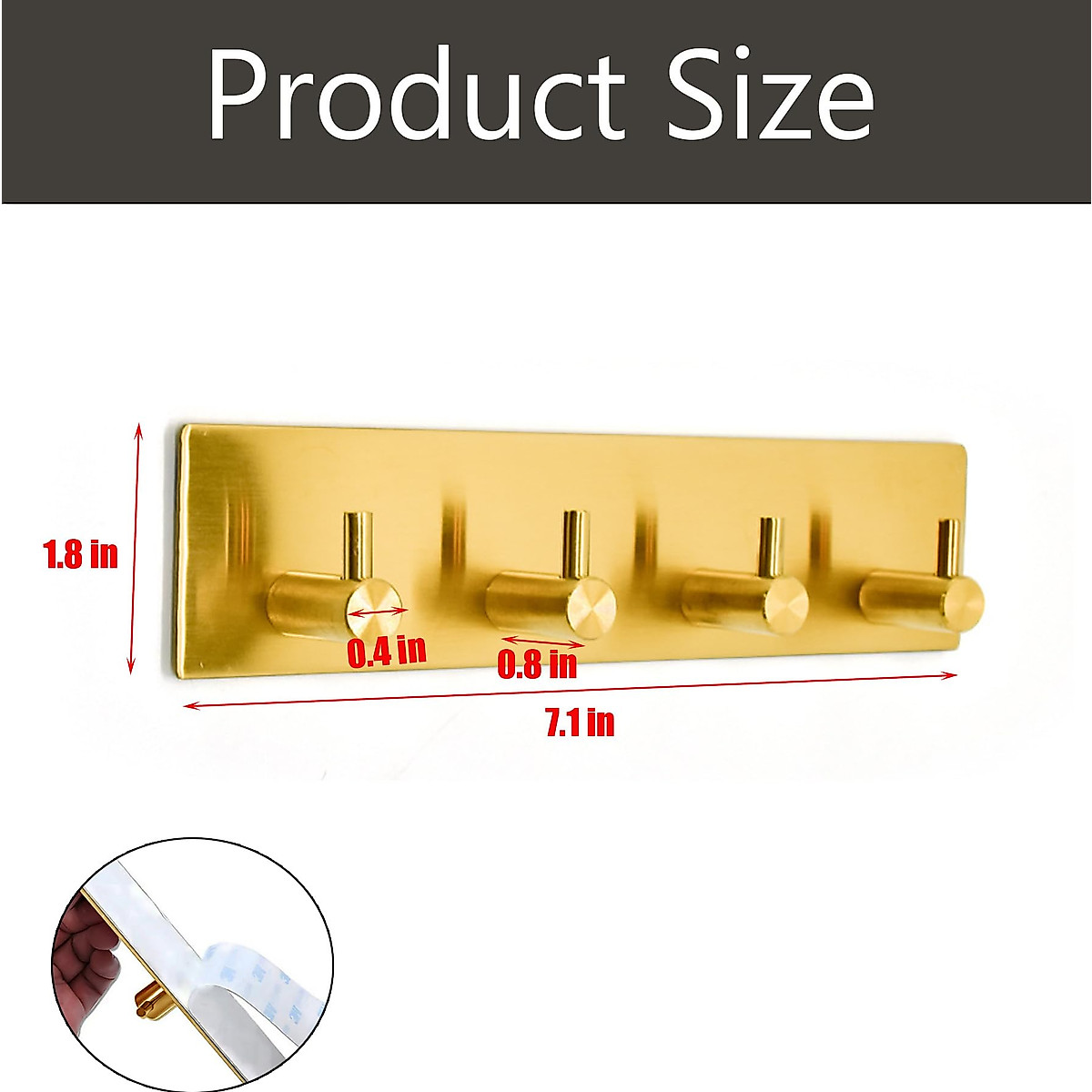 Kingdong Key Holder for Wall 304 Stainless Key Hooks Adhesive Key Holder Wall Mount Key Hanger with 4 Heavy Duty Hooks Key Organizer for Kitchen, Bedroom, Bathroom (Gold)