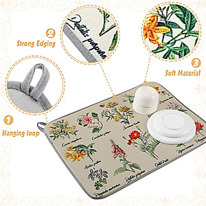 18 x 24 Inch Kitchen Drying Mat Flower Herbs Dish Drying Mats for Kitchen Counter Dish Drying Pad Plant Absorbent Reversible Microfiber Leaves Plant Dish Mat for Drainer Rack Coffee Bar Decor