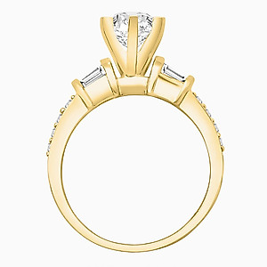 14K Yellow Gold 1.33 CTW Princess Cut Baguette And Round Brilliant Diamond Engagement Ring and Wedding Band Set, F-G Color SI2-I1 Clarity 0.5 Ct Center