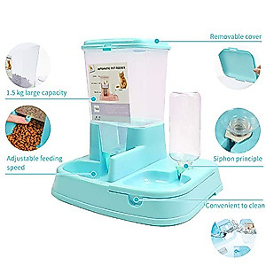 ASENVER 2-in-1 Pet Automatic Feeder Dog Food Water Dispensers with Large Capacity Food Container Gravity Water Bottle (Blue)