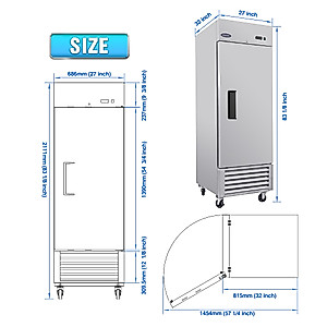 ORIKOOL 27"W Commercial Freezer Upright, -10℉ ~ 10℉ Stainless Steel Reach-in Freezer with 23 Cu.ft Capacity, Fan Cooling Single Door Freezer