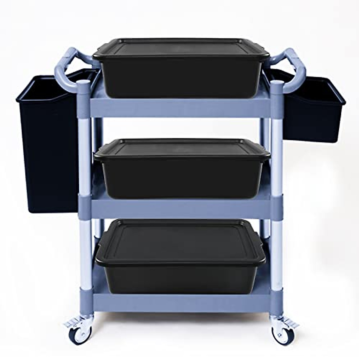 Fiaze 3 Packs Plastic Bus Tubs, 13L Commercial Bus Tubs with Lid, Food Service Tub, Black