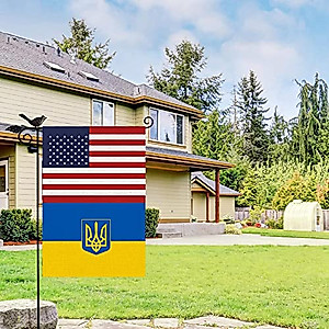 WENWELL American Ukraine US Friendship Garden Flag Double Sided,Burlap Ukrainian Trident Flags 12 x 18 inch Outdoor,Support Ukranian House flag Small,USA Ukrain yard Banner Decorations