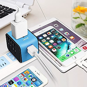 HAOZI Universal Travel Adapter, All-in-one International Power Adapter with 2.4A Dual USB, European Wall Charger for UK, EU, AU, Asia Covers 150+Countries (Blue)