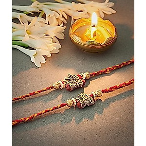 Eximious India Set of 2 Rakhi For Brother With Card Shiva and Om Pendant For Raksha Bandhan Designer Rakhi Thread for Bhaiya (Design 2)