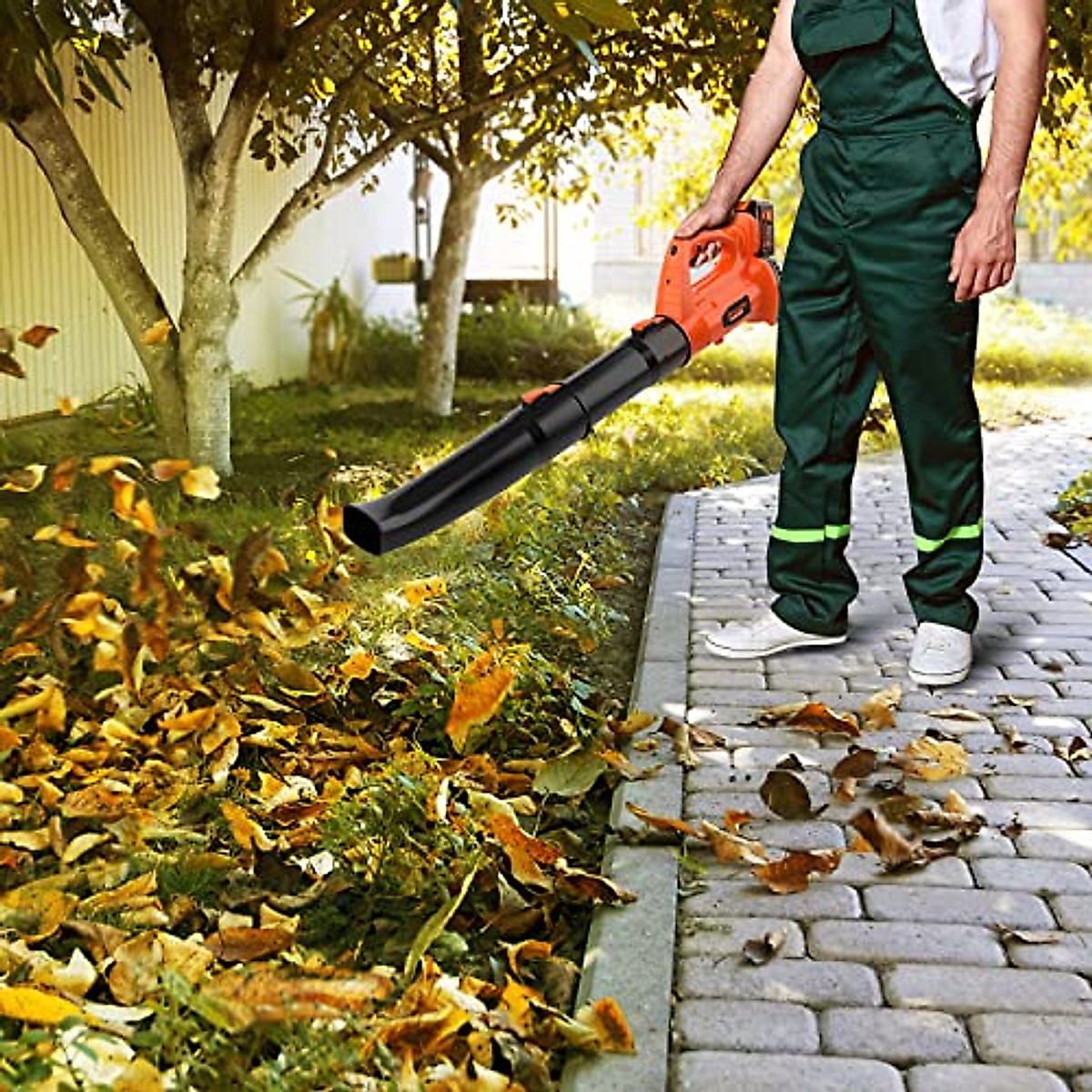 Cordless Leaf Blower, 350 CFM 150 MPH Battery Powered Leaf Blower with 4.0Ah Battery and Charger, 6 Speed Dial, 2 Adjustable Tubes, 21V Battery Leaf Blower for Lawn Care, Yard, Snow Debris and Dust