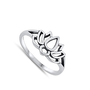 Oxidized Lotus Flower Leaf Yoga Blossom Ring 925 Sterling Silver Band Size 12