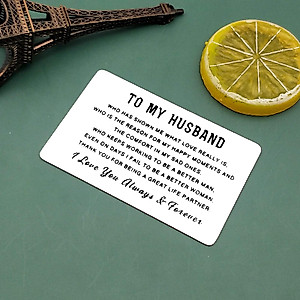 Husband Gift Ideas Metal Wallet Card Inserts for Husband from Wife Unique Mini Love Note for Men Anniversary Birthday Wedding Deployment Gifts for Him, I Love You Gift for Husband