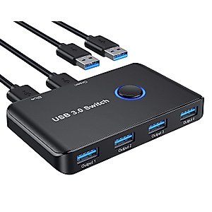USB 3.0 Switch, ABLEWE USB Switcher 2 Computers Sharing 4 USB Devices KVM Switcher Box for PC, Printer, Scanner, Mouse, Keyboard with 2 Pack USB Cable(Compatible with Mac/Windows/Linux)