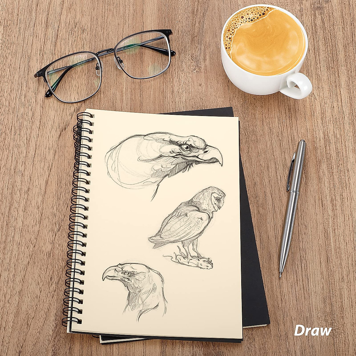 LABUK 2 Pack A5 Spiral Notebook 100 Pages Blank Sketchbook Pad Unlined Notebooks Soft Cover Kraft Journal 8.3"x 5.5" Memo Notepads Diary Planner, 50 Sheets for School Office Travel (Black)