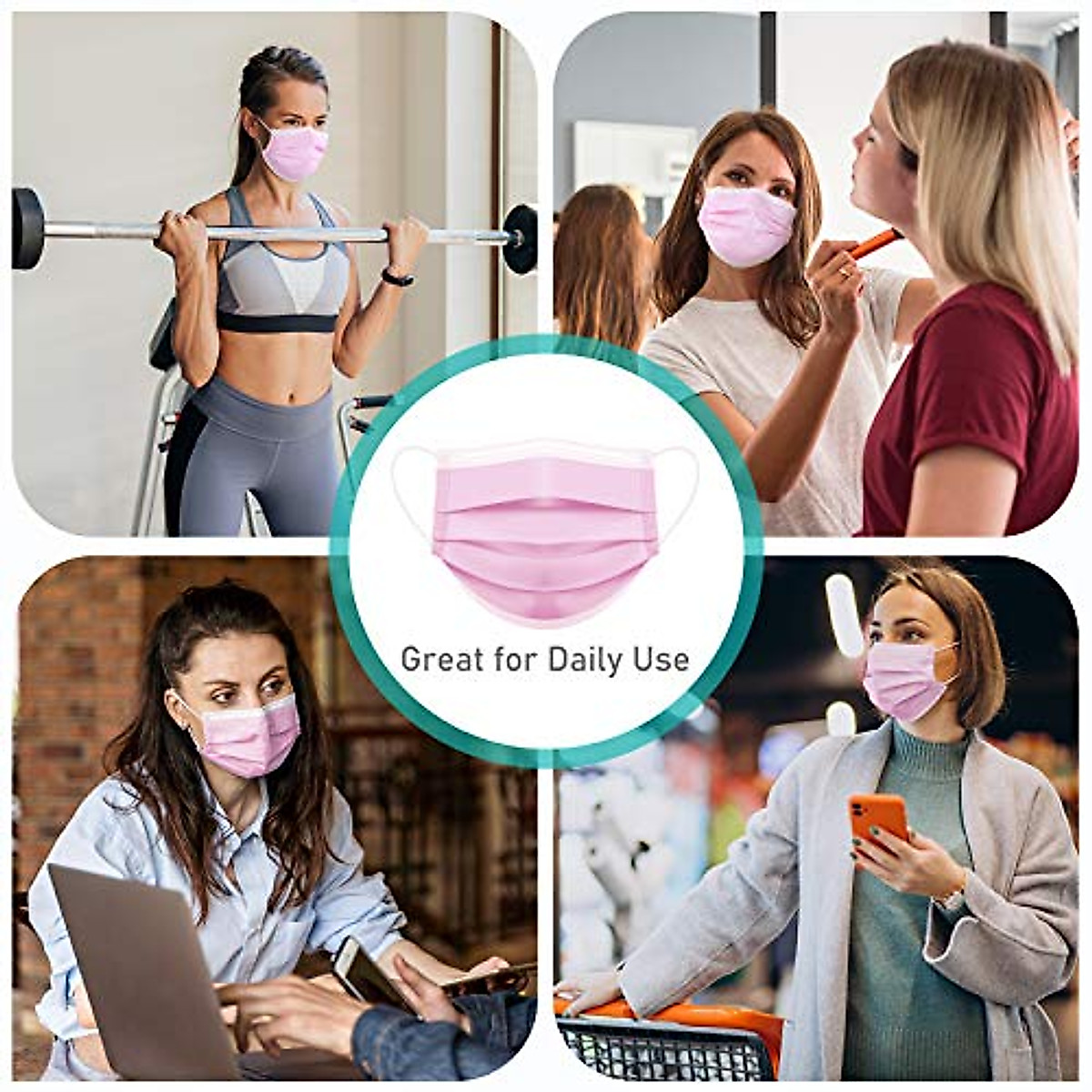 Assacalynn Pink Face Masks Disposable 50pcs, Kawai Cute Pink Masks For Women, 3 Ply Face Mask, Breathable Masks