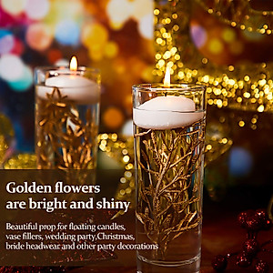 30 Pieces Faux Flowers for Floating Candles Centerpiece 6 Inch Mini Flower Filler Vase Fillers Filling in Floating Candles for Wedding Dinning Table Party Home Bar Restaurant Decoration (Gold)