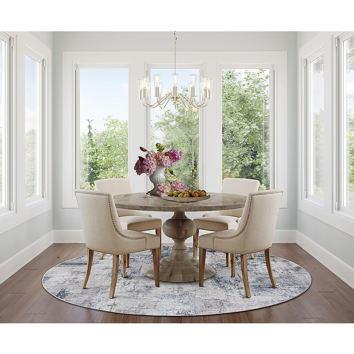 vivorug Washable Rug, Ultra Soft - 4' Round Rug, Non Slip Abstract Rug Foldable, Stain Resistant Rugs for Living Room Bedroom, Modern Fuzzy Rug (Grey/Navy, 4 Round)