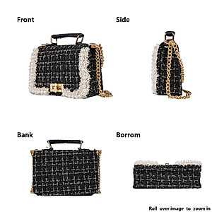 Qiayime Purses and Handbags for Women Fashion Ladies Top Handle Satchel Shoulder Tote Pearl bead chain Tote Crossbody Bag Black