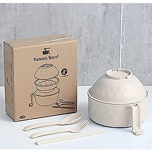Ramen Cooker Ramen Bowl Set with Chopsticks Microwave Noodle College Dorm Room Essentials for Girls for Boys Apartment -White
