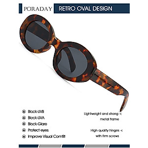 PORADAY Modern Thick Oval Sunglasses for Women Fashion Clout Goggles Retro Narrow Chunky Sun Glasses Gradient Shades Round 90s (Leopard/Grey)