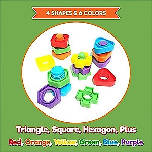 Jumbo Nuts and Bolts For Toddlers - Fine Motor Skills Rainbow Matching Game Montessori Toys For Toddlers & Toddler Games | 12 pc Occupational Therapy Educational Toys with Toy Storage + eBook