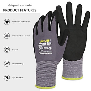 LOCCEF Work Gloves MicroFoam Nitrile Coated-6 Pairs,Seamless Knit Nylon Gloves,Gray Work gloves (8/M, Gary-6 Pairs)