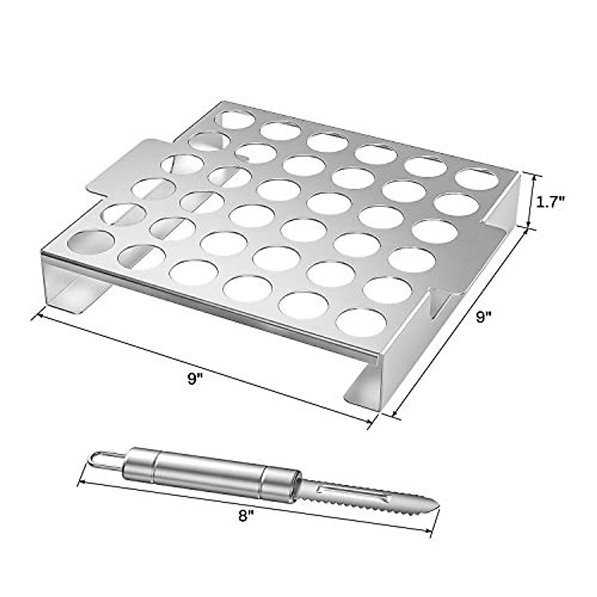 Skyflame Jalapeno Grill Rack with Handle and Chili Pepper Corer Tool - Large 36 Holes Capacity Stainless Steel Drumstick Chicken Wings Roaster for BBQ Smoker and Oven