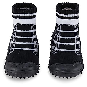 Baby Boys Slippers - Baby First Walking Non Skid Slipper Socks - Premium & Comfortable Toddler House Slippers, Kids Essentials - Black Shoe - 18 M