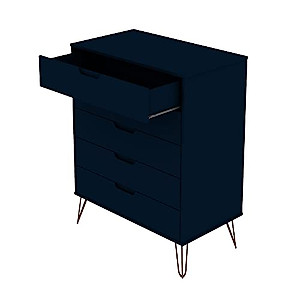 Manhattan Comfort Rockefeller Mid Century Modern 5-Drawer Tall Dresser, Tatiana Midnight Blue