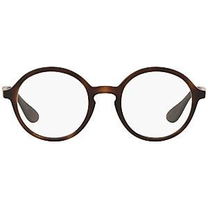 Ray-Ban RX7075 Round Prescription Eyeglass Frames, Rubber Havana/Demo Lens, 49 mm