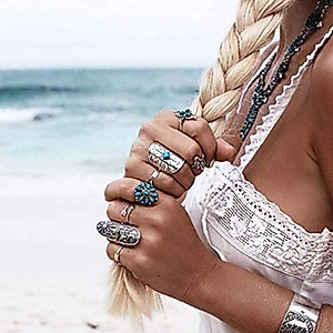 Fuqimanman2020 9pcs Boho Silver Statement Rings Joint Knuckle Ring Set