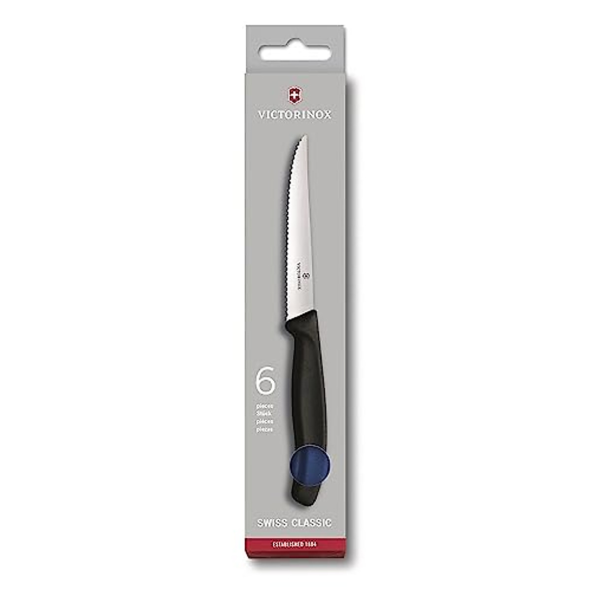 Victorinox 6.7232.6 Swiss Classic Steak Knife Set Ideal for Slicing a Wide Variety of Steak Cuts Wavy Edge Blade in Blue, Set of 6
