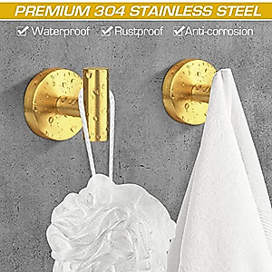 Towel Hooks, 4 Packs Powerful Heavy-Duty Wall Hooks,Premium 304 Stainless Steel Towel Hook,Coat Hooks,Towel Hook for Wall Mounted, Gold Towel Hooks Bathroom,Bathroom Hooks for Bath Towels