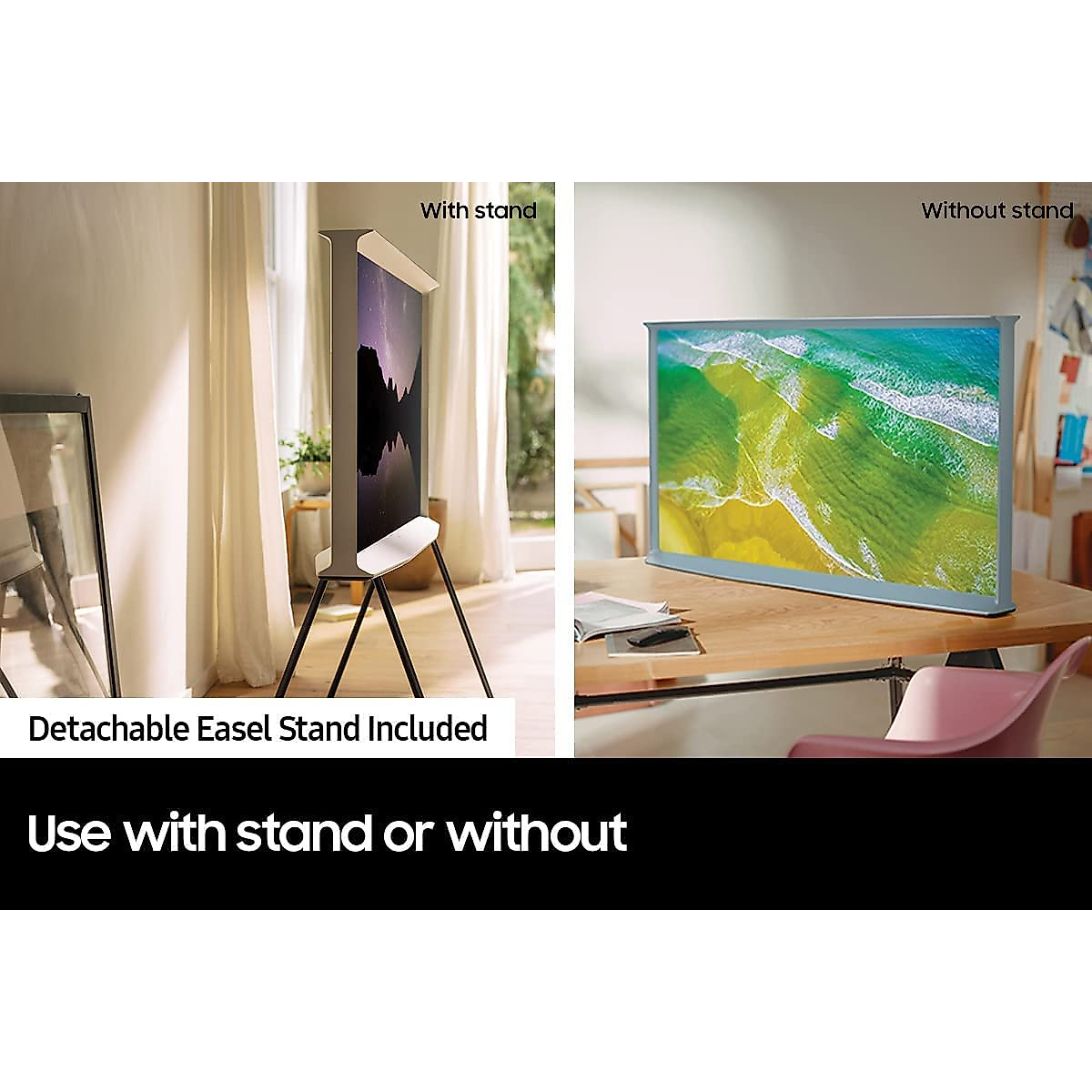 SAMSUNG 65-Inch Class The Serif LS01B Series - QLED 4K, I-Shaped Design, Anti-Reflection Matte Display, -Portable Easel -Stand, Ambient Mode+ Smart -TV -w/ Alexa Built-in (QN65LS01BAFXZA,Latest Model)