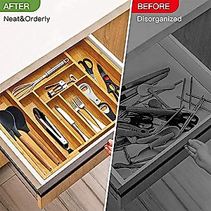 Rosas Corp Bamboo Expandable Kitchen Drawer Organizer - 100% Pure Bamboo, 7 to 9 Compartments Adjustable Drawer Dividers Organizer for Silverware, Cutlery Tray, Flatware and Other Kitchen Utensils