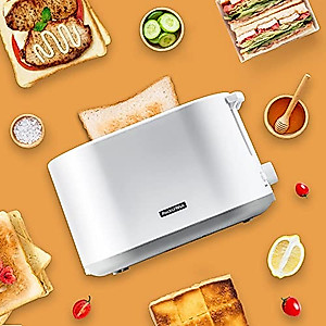 2 Slice Toaster, ROCKURWOK Extra Wide Toaster with Toast Boost, Slide-Out Crumb Tray, Auto-Shutoff and Cancel Button, White