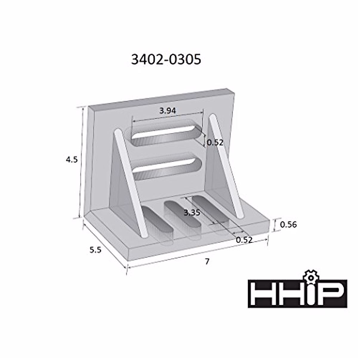 HHIP 3402-0305 7" x 5-1/2" x 4-1/2" Slotted Angle Plate, Webbed