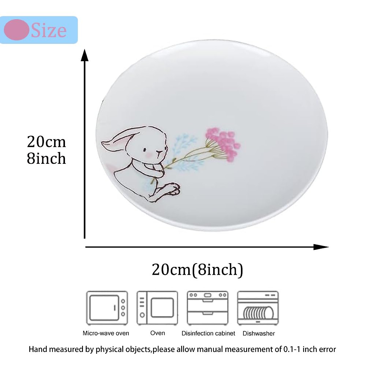 XinHuiGY Bunny Rabbit Ceramic plates,Dishes for Dessert Food Server dishes,8inch cute Dessert Cake Plate Set of 2, Tableware Crafts for Easter day,Wedding,mother's day