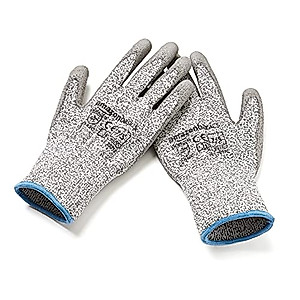 Amazon Basics Cut Resistant Work Gloves, Cut Level A2, Polyurethane Coated Gloves, Touch Screen, Size 7, Small (Pack of 2), Grey