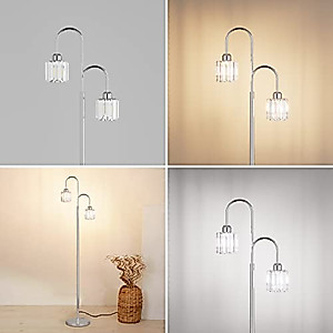Ralbay Crystal Chrome Floor Lamp, 2-Light Modern Crystal Floor Lamp, Crystal Chrome Tall Lamp Tree Glam Floor Lamp for Living Room Bedroom (Bulb Excluded)