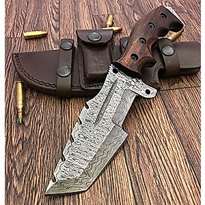 TR-1168 Custom Handmade Damascus Steel 10 Inches Tracker Knife - Perfect Grip walnut wood Handle (TR-987) (TR-2195)