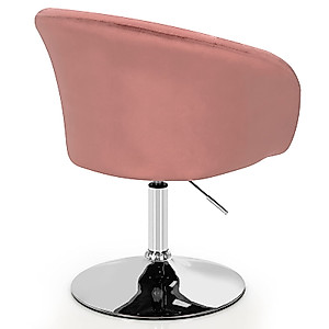 COSTWAY Vanity Chair, Height Adjustable Modern Velvet Makeup Chair with Chrome Frame, Round-Back, Comfortable Swivel Accent Leisure Chair for Living Room, Bedroom (Pink)