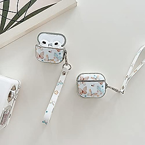 YeLoveHaw Designed for AirPods 3 Case for Women Girls, Butterfly & Floral Pattern, Full Body Protective Cute Cover with Wrist Strap for Airpods 3rd Generation Charging Case 2021 (Blue Butterflies)