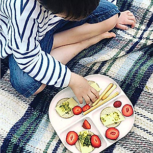 shopwithgreen Bamboo Kids Divided Plates Set, 3 Pack Reusable Toddler Compartment Plates, Baby Dishes tableware, BPA free, Dishwasher Safe, Healthy Dinner Plates