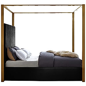 Meridian Furniture JonesBlack-K Jones Collection Modern | Contemporary Upholstered King Bed, Black Velvet, Channel Tufting, Brushed Brass Frame, 82.5" W x 86.5" D x 79" H, Black, King