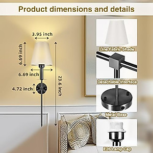 LAMPYLIFE Battery Operated Wall Sconce Set of 2 Two, Wireless Wall Sconces with Remote and Dimmable Detachable Bulbs, Rechargeable Battery Sconces Wall Decor for Bedroom Living Room Hallway (Black)