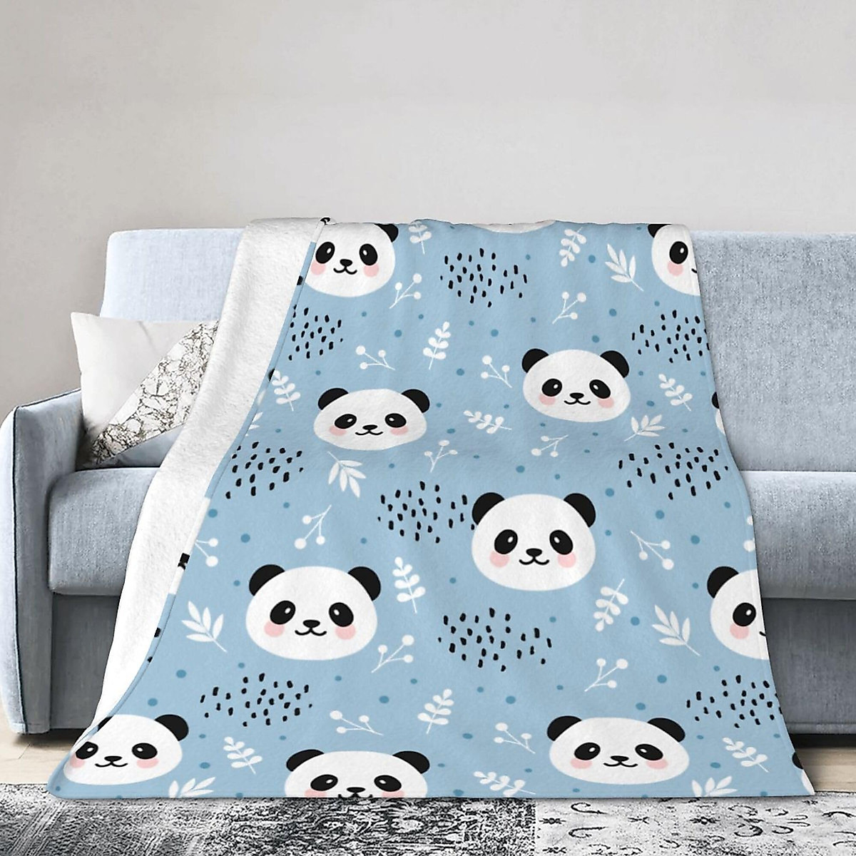 Zeleda Panda Blanket,Flannel Warm Cozy Panda Blankets Comfortable Soft Throw Blanket, for Couch Bed or Travel,Birthday Gifts for Girls Kids Adult 60"X50"(Blue)