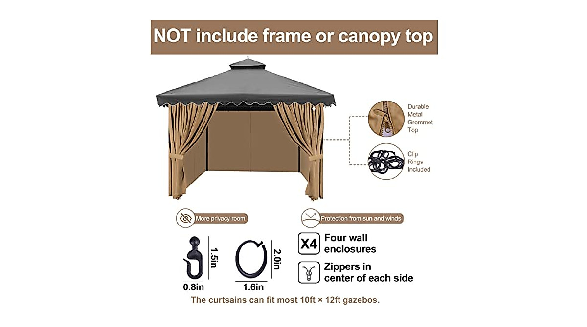 AONEAR Gazebo Privacy Curtains with Zipper 4-Panels Side Wall Universal ...