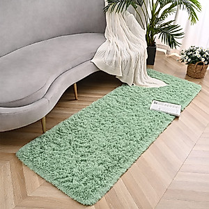 Zedrew Sage Green Runner Area Rugs for Bedroom Living Room, 2x4 Feet Fluffy Bedside Rugs, Soft Shaggy Carpet Rug for Kids Room Nursery, Furry Rugs for Girls Boys Dorm Room Home Decor