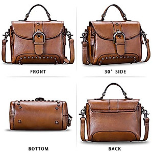 Genuine Leather Satchel for Women Vintage Handmade Crossbody Bag Purse Top-Handle Handbag (Brown)