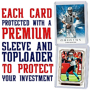 Cam Newton Football Card Bundle, Set of 6 Assorted New England Patriots Carolina Panthers Auburn Tigers Mint Football Cards Gift Set of MVP Quarterback Cam Newton, Protected by Sleeve and Toploader