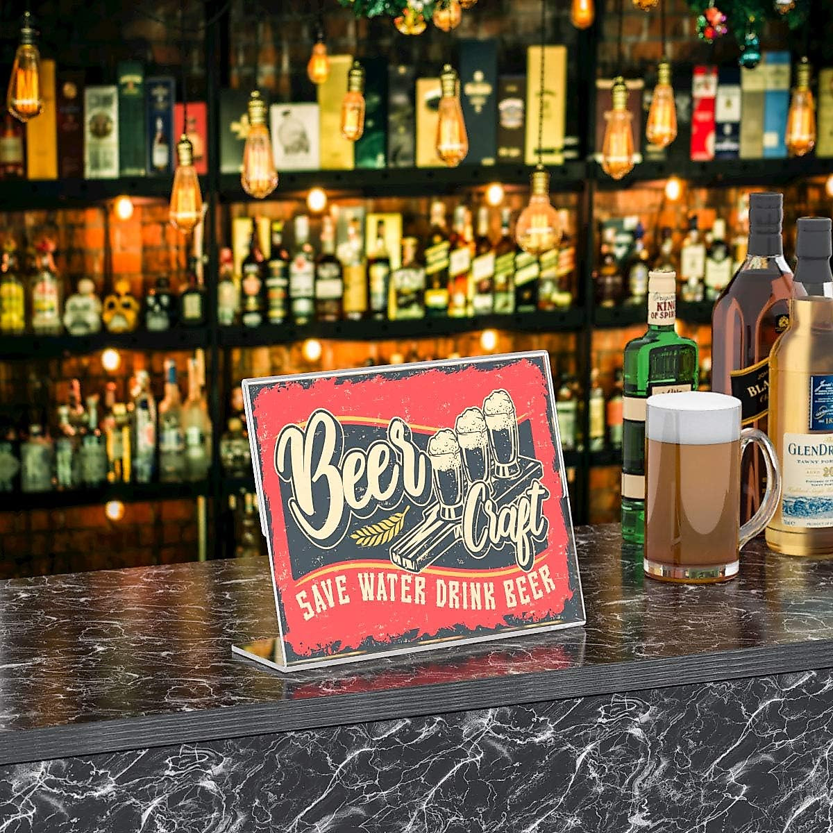 HIIMIEI Acrylic Slant Sign Holder Horizontal 8.5x11 6 Pack, Plastic Table Menu Display Stand Holder Landscape, Plexi Single Ad Frame for Restaurants,Hotels,Stores